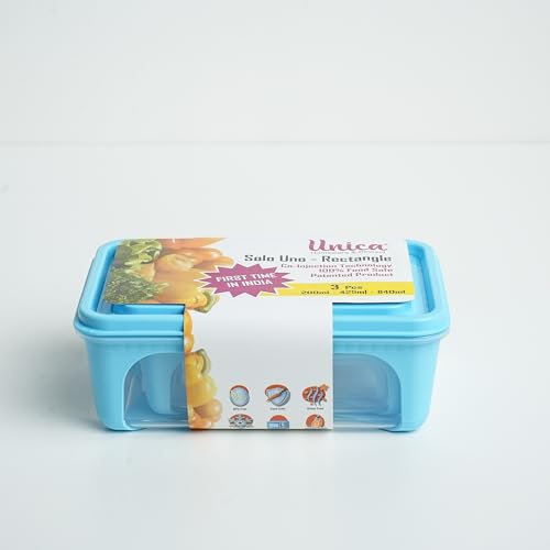 Unica Food Storage Containerwith Airtight Lid, Stackable Storage Boxes for Cereal, Snacks, BPA-Free, Microwave, Dishwasher & Freezer Safe, Set of 3, Blue, 7, 14, 18 oz, 4.5x4.5x2.51 in