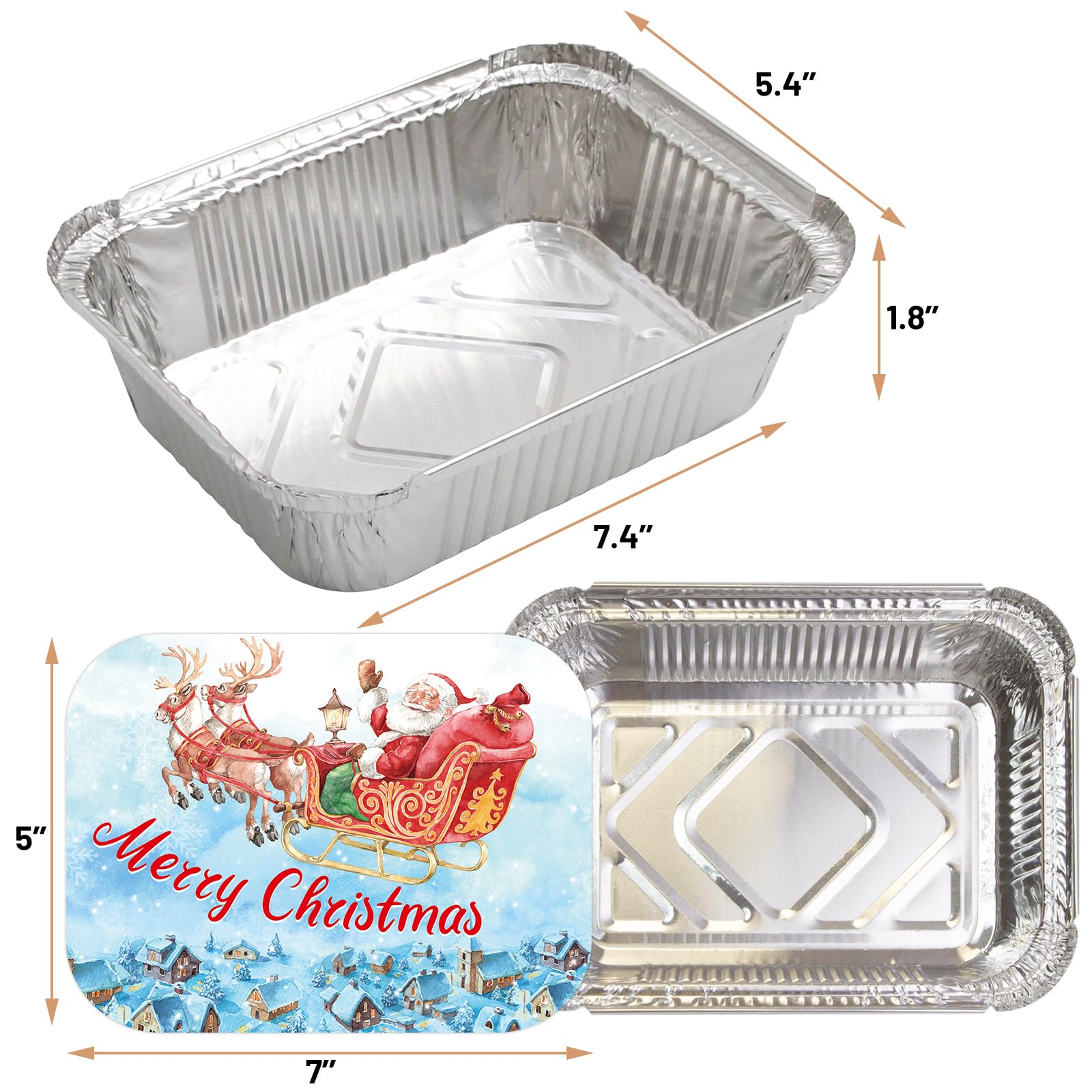WorldBazaar Christmas Leftover Containers with Lids 36PCS Santa Christmas Aluminum Food Containers with Lids Disposable Watercolor Goodie Sacks Containers Winter Holiday Party Supply