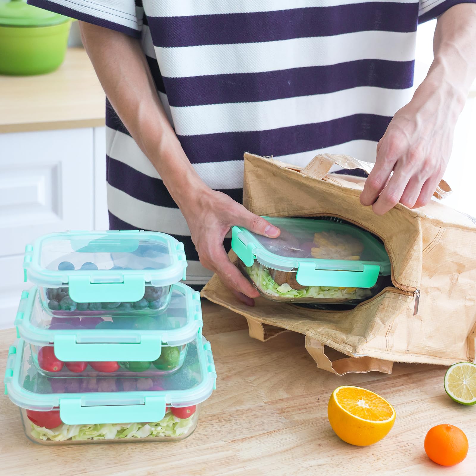 Moretoes Glass Food Storage Containers, 9pcs, Glass Meal Prep Containers, Glass Airtight Leakproof Containers Set, Glass Storage Containers with Lids