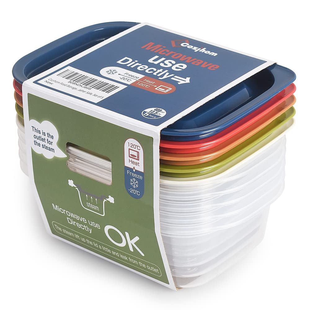 Cozihom Food Storage Containers with Lids, BPA-Free Meal Prep Storage Box, Reusable, Stackable, with Lids and Steam Vent, Microwave & Dishwasher Safe, 13Oz/400ml, Set of 5