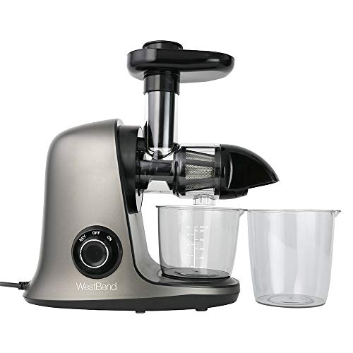 West Bend Juicer Cold Press Masticating Extractor Machine Features Quiet Motor Anti-Clog Reverse Function Nutrient Preserving For Juicing Fruits Vegetables and All Greens, 150-Watts, Silver
