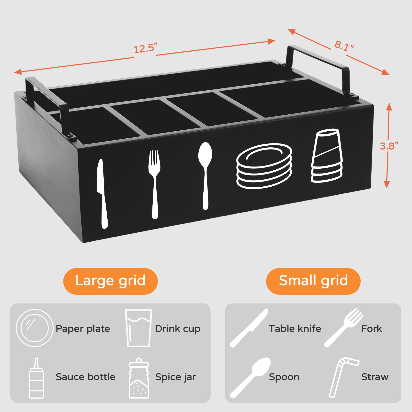 5-Tier Paper Plate Holder & Utensil Organizer for Kitchen - Wooden Storage Rack for Party, Picnic, BBQ | Under Cabinet Space Saving Design with 5 Compartments for Plates, Napkins, Cutlery (Black)