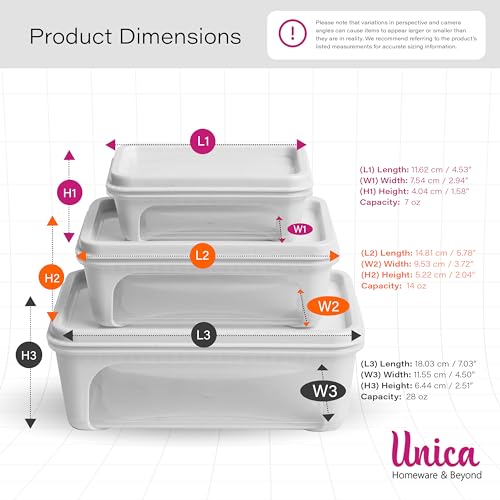 Unica Food Storage Containerwith Airtight Lid, Stackable Storage Boxes for Cereal, Snacks, BPA-Free, Microwave, Dishwasher & Freezer Safe, Set of 3, Blue, 7, 14, 18 oz, 4.5x4.5x2.51 in