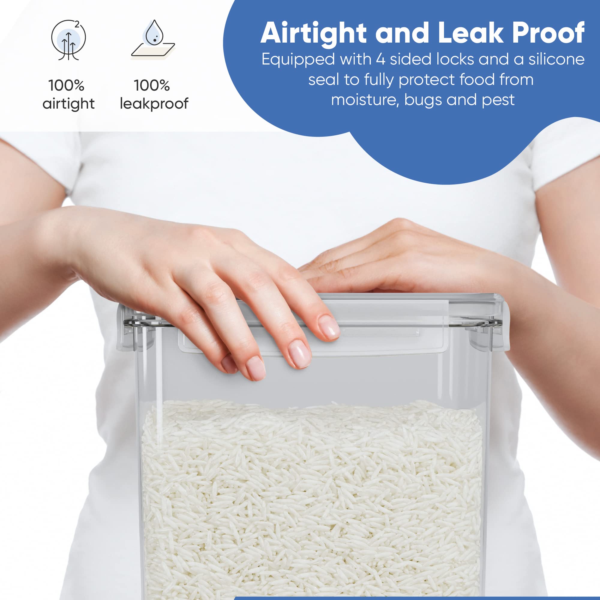 Chef's Path Extra Large Food Storage Containers (8 Pack) with Lids Airtight for Flour Sugar & Rice - Airtight Kitchen & Pantry Organization for Bulk Food Storage - with Markers Labels & Measuring Cups