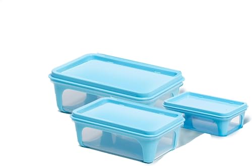 Unica Food Storage Containerwith Airtight Lid, Stackable Storage Boxes for Cereal, Snacks, BPA-Free, Microwave, Dishwasher & Freezer Safe, Set of 3, Blue, 7, 14, 18 oz, 4.5x4.5x2.51 in