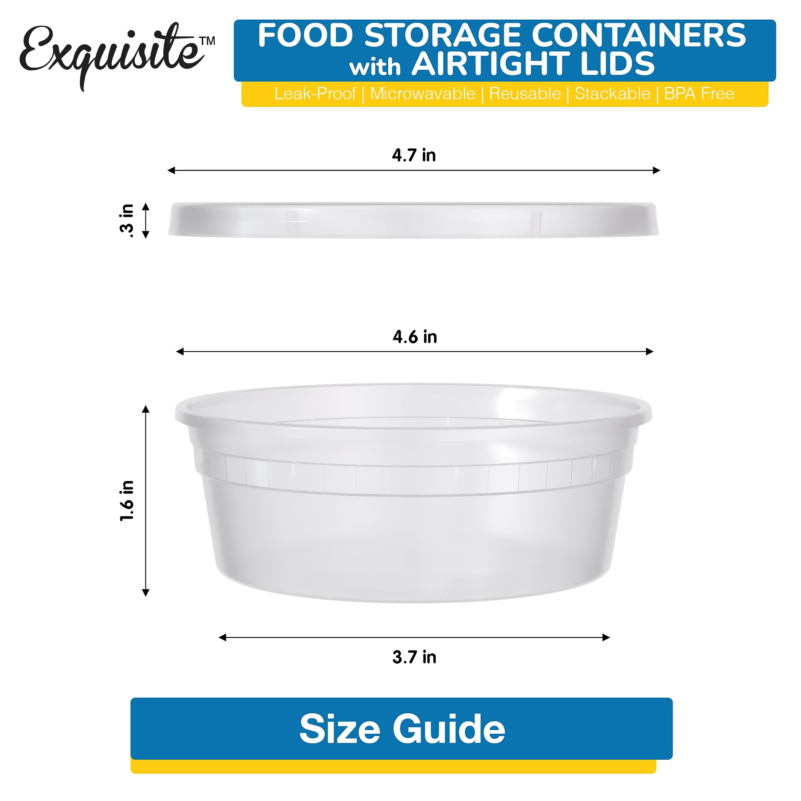 Exquisite Disposable 8 oz Plastic Containers With Lids - 48 Pack - Leak Resistant, Stackable, Microwave & Freezer Safe - Clear Rectangular Deli Containers