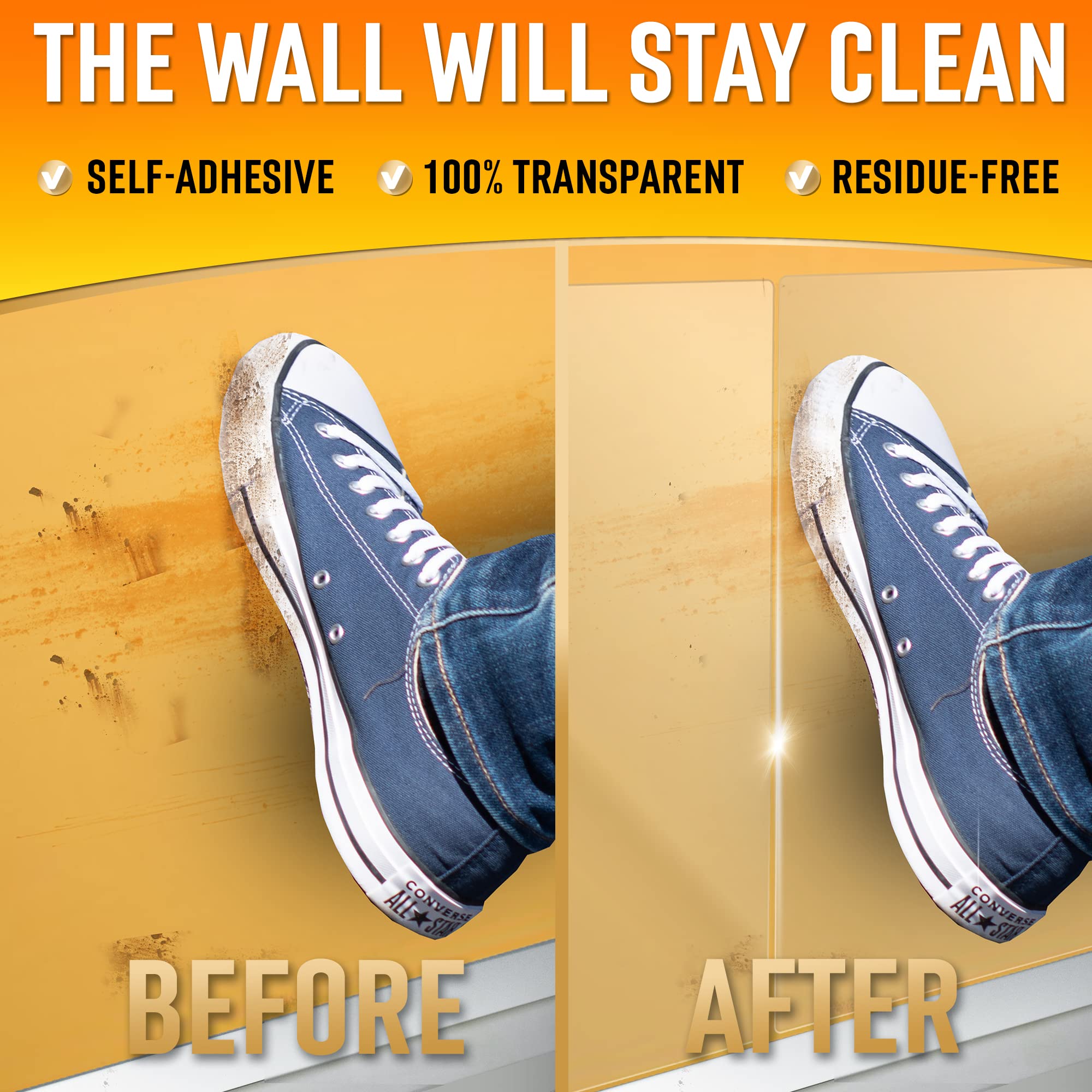 Wall Protector Sheets for Painted Wall. Clear Plastic Adhesive Film Stickers for Kitchen & Office from Oil Backsplash, Trash, Chair Back, Furniture, Scuff. Door Guards Shield Dog, Contact Paper