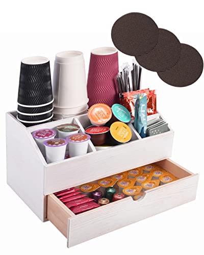 Honizer Coffee Station Organizer with Coffee Pod Drawer, Wooden Coffee Bar Organizer for Countertop, Tea Bag Organizer, Coffee Bar Accessories