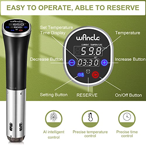 Wancle Sous Vide Cooker Machine 1100W IPX7 Immersion Circulator, with Reservation Function, Easy to store