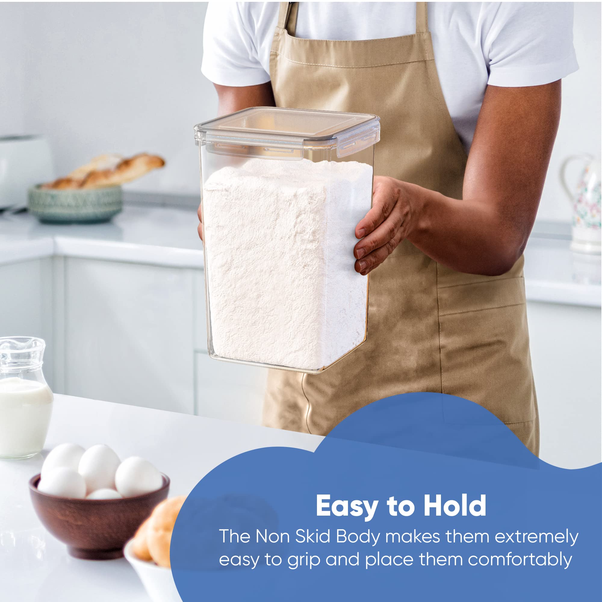 Chef's Path Extra Large Food Storage Containers (8 Pack) with Lids Airtight for Flour Sugar & Rice - Airtight Kitchen & Pantry Organization for Bulk Food Storage - with Markers Labels & Measuring Cups