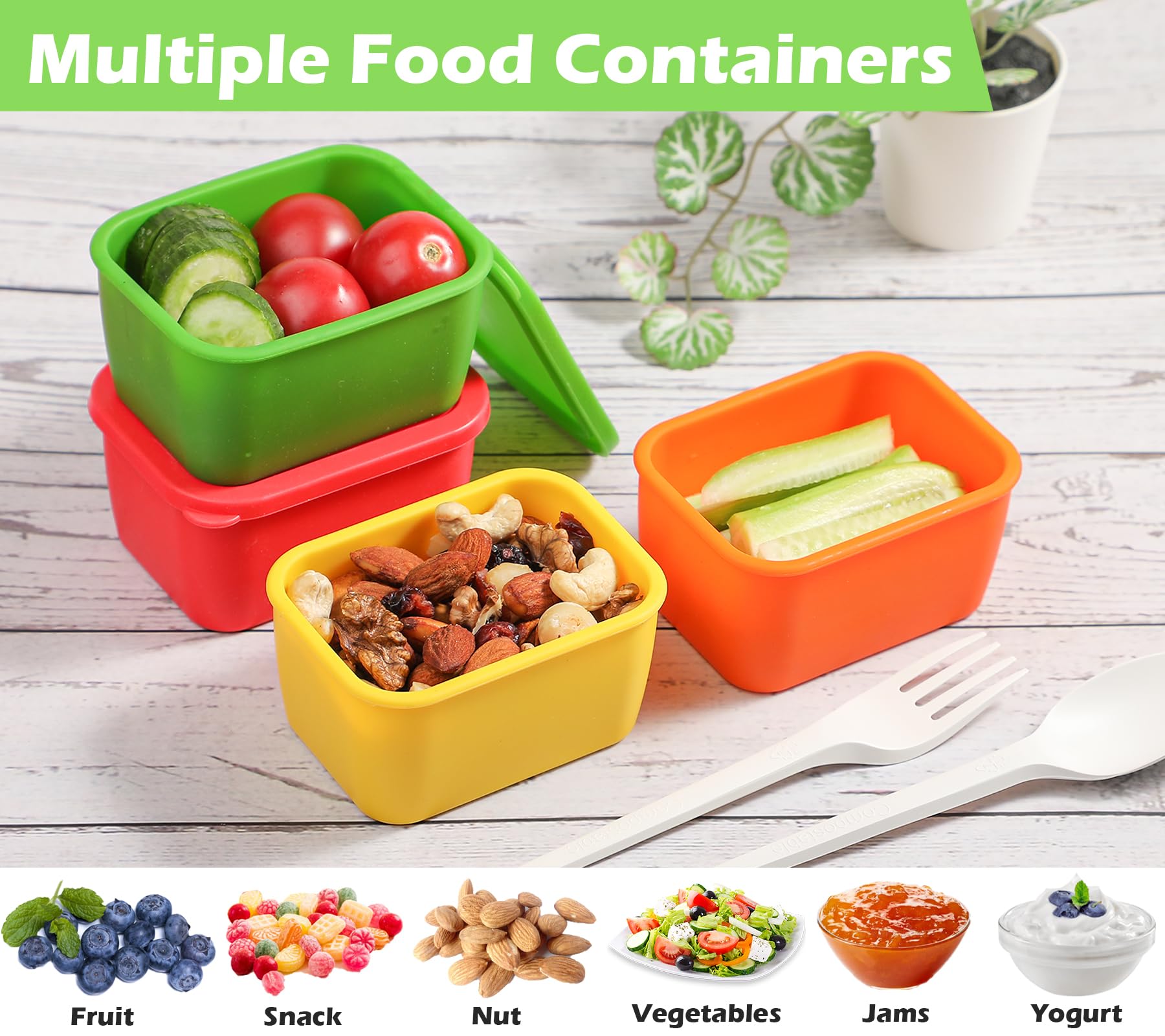 Webake Silicone Snack Containers with Lids, 6 Oz Food Containers Rectangle, Easy Open Leak Proof Lunch Box Containers for Office, Travel, Picnic (Pack of 4)