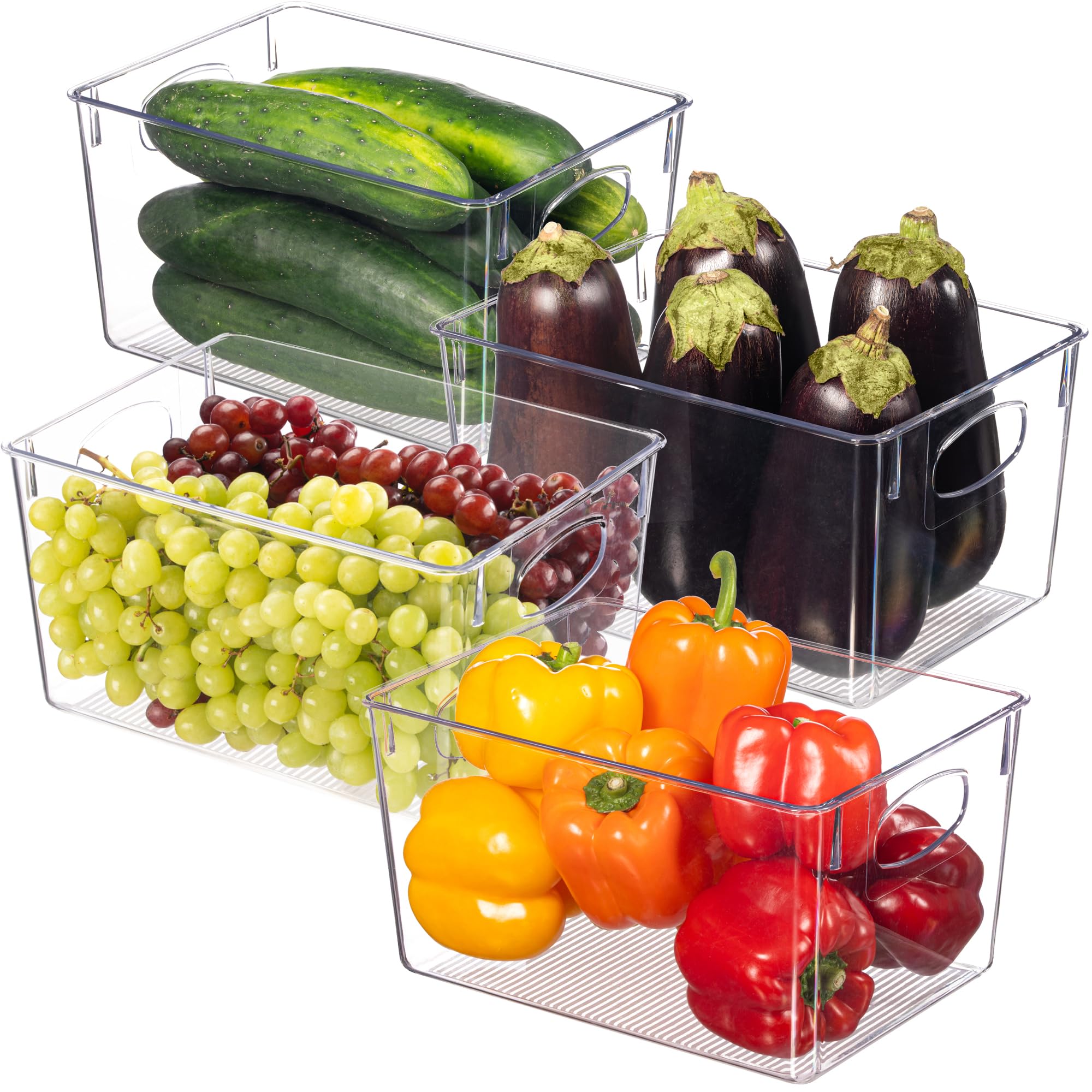 Clear Refrigerator Organizer Bins - Plastic Fridge Organizers - Storage Containers for Organizing Pantry, Cupboard, Cabinet, Freezer, Food, Fruit, Kitchen, Bathroom - Refrigerator Storage Bin set of 4