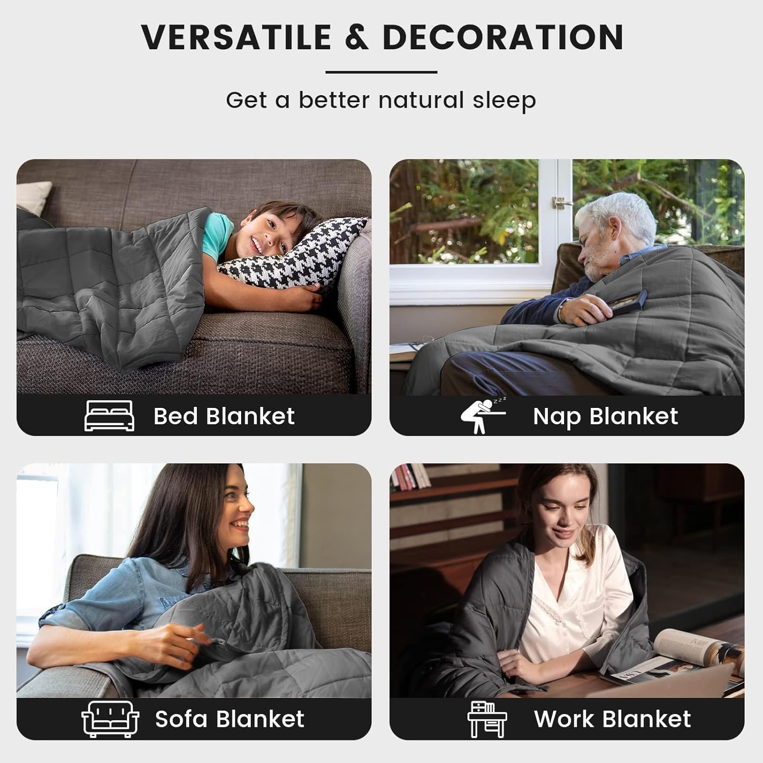 ZonLi Weighted Blanket (60''x80'', 20lbs, Queen Size Dark Grey), Weighted Blankets for Adults and Kids, High Breathability Heavy Blanket, Soft Material with Premium Glass Beads