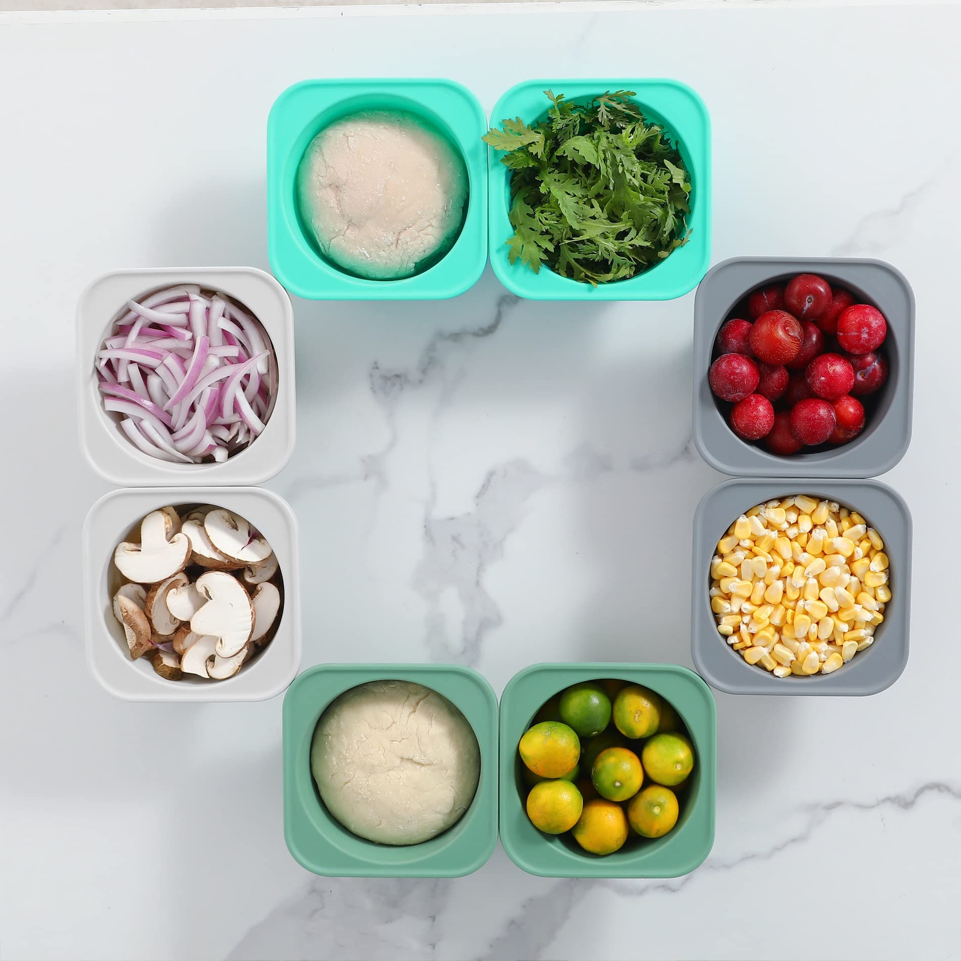 KEVJES Silicone Dough Proofing Proving Containers with Air-tight Lids-4 pack-500ml (2 Space Grey+ 2 Green)