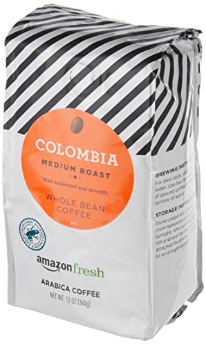 AmazonFresh Colombia Whole Bean Coffee, Medium Roast, 12 Ounce (Pack of 3)
