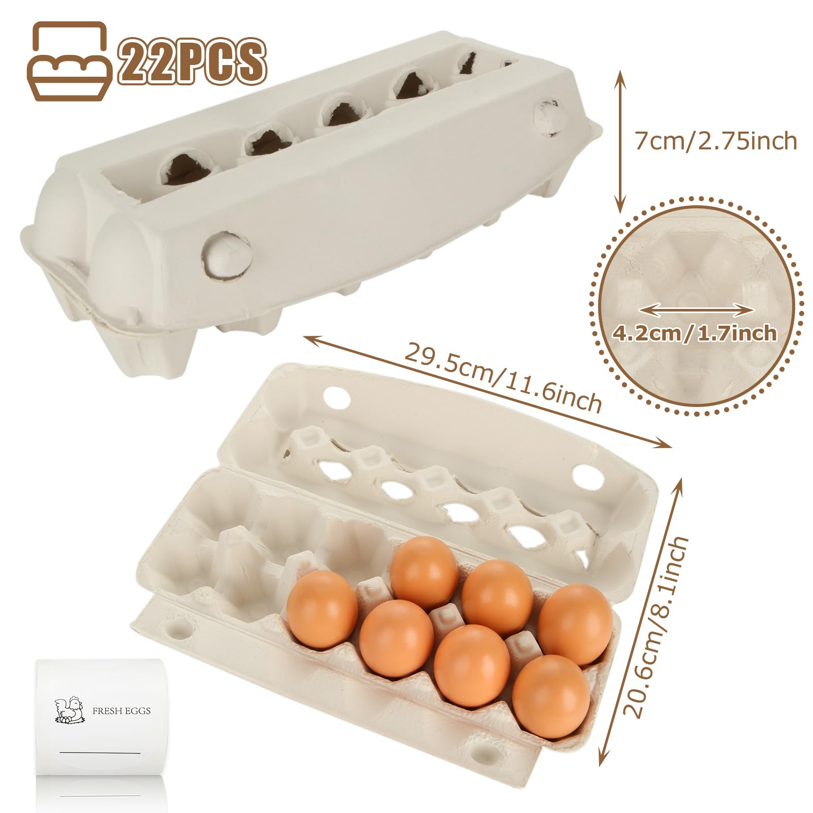 22 Pcs 12 Count Egg Cartons Cheap Bulk Empty Cardboard Egg Cartons Paper Egg Cartons for Chicken Egg, Fresh Egg and Sale, with Sticker