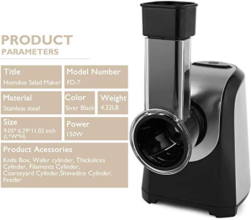 Electric Vegetable Graters Professional Salad Maker, Electric Slicer Shredder Graters for Kitchen, Gratersr/Chopper/Salad ,Electric Salad machine for Vegetables Carrot Cheese Black