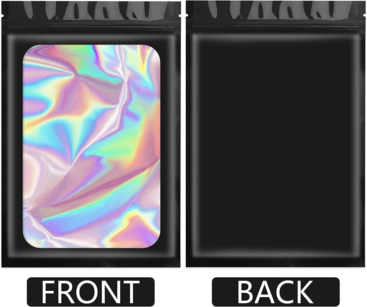 100 Pieces Smell Proof Bags Holographic Piecesaging Bags Storage Bag with Clear Window for Food Storage (Black Color, 5.5x7.9 Inch)
