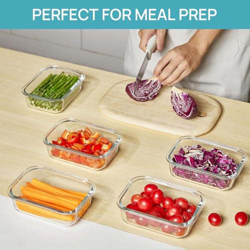 Vtopmart 10Pack 22oz Glass Food Storage Containers with Lids, Meal Prep Containers, Airtight Lunch Containers Bento Boxes with Snap Locking Lids for Microwave, Oven, Freezer and Dishwasher