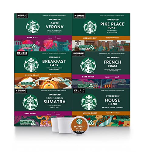 Starbucks K-Cup Coffee PodsâMedium & Dark Roast Variety Pack for Keurig Brewersâ100% Arabicaâ6 boxes (60 pods total)