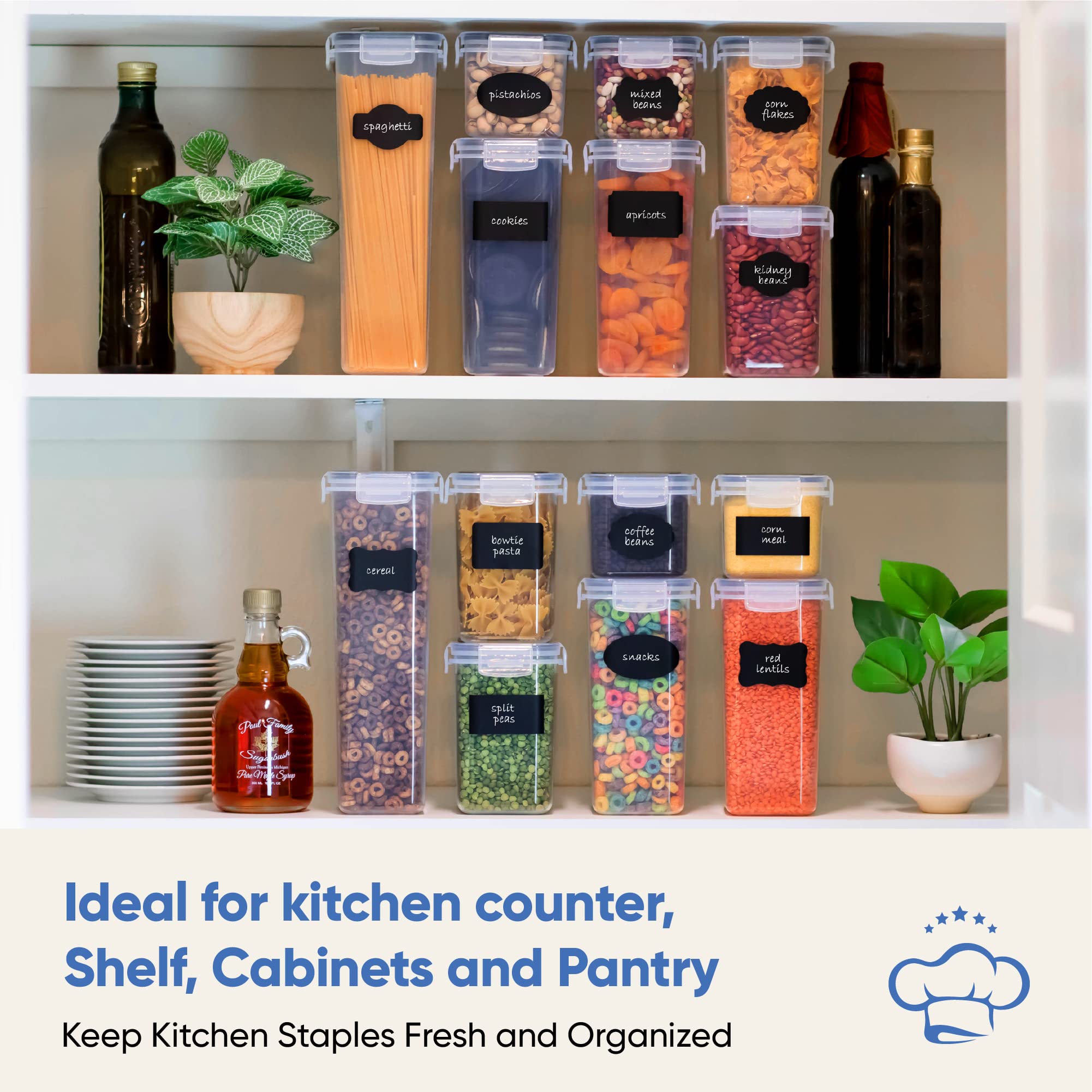 Chef's Path Airtight Food Storage Containers (28 Pack) for Kitchen & Pantry Organization - BPA Free Cereal, Spaghetti, Sugar & Snack Cannisters for Pantry Storage - Free Marker Labels & Measuring Cups