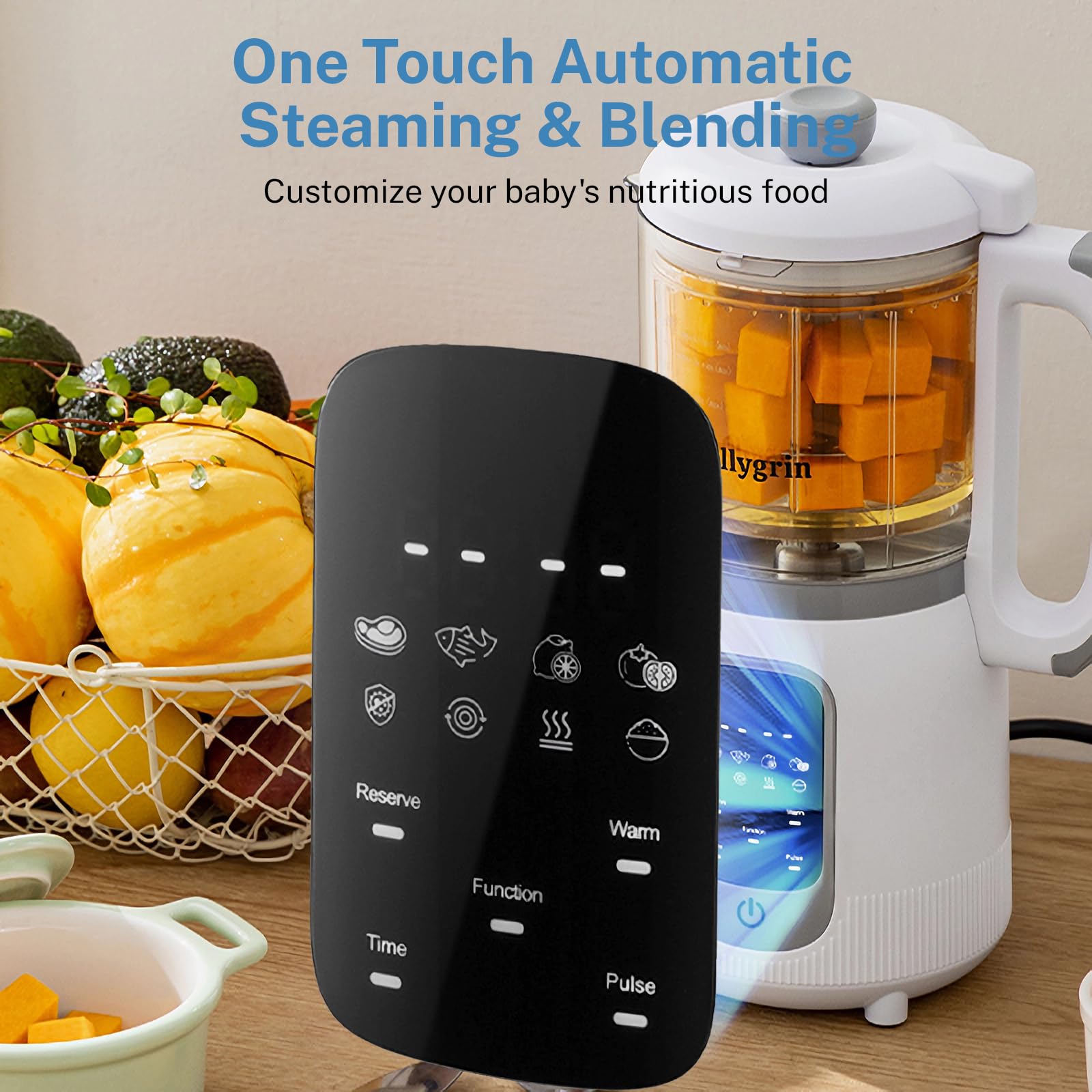 Ollygrin Baby Food Maker Steamer and Blender Baby Food Processor Puree Machine Baby Steamer Blender Food Processor One Step Baby Food Maker Chopper Grinder Auto Cooking Grinding Touch Screen White
