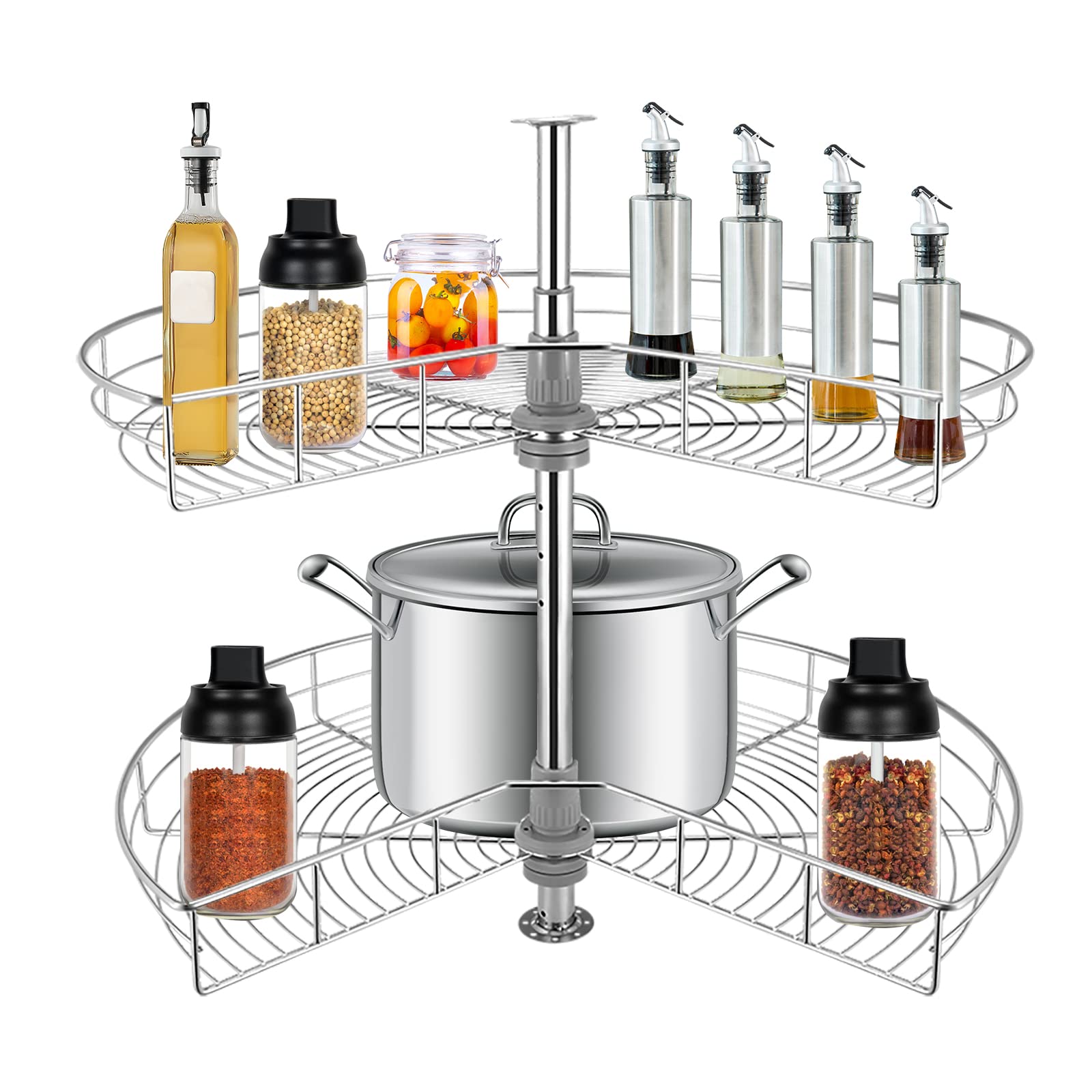 LIVOSA 32" Kidney Shaped Organizer Lazy Susan, 2-Shelf Stainless Steel Kitchen Kidney Shaped Organizer/Rotating Bask