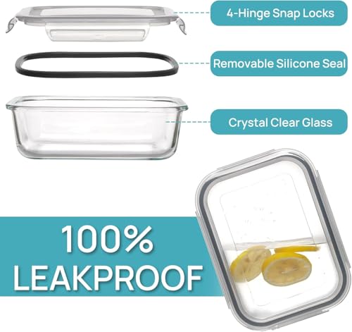 Vtopmart 10Pack 22oz Glass Food Storage Containers with Lids, Meal Prep Containers, Airtight Lunch Containers Bento Boxes with Snap Locking Lids for Microwave, Oven, Freezer and Dishwasher
