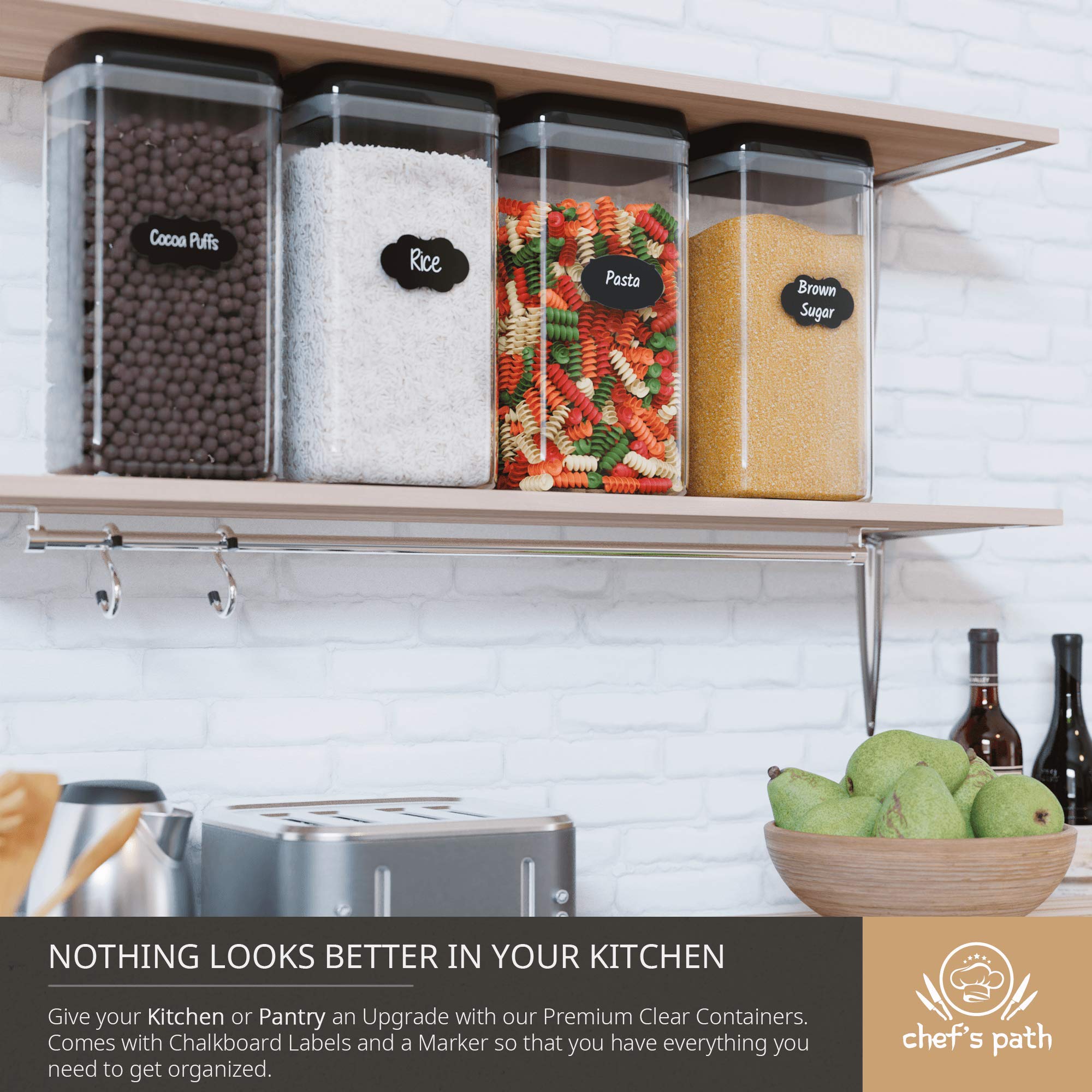 Chef's Path Airtight Food Storage Containers (28 Pack) for Kitchen & Pantry Organization - BPA Free Cereal, Spaghetti, Sugar & Snack Cannisters for Pantry Storage - Free Marker Labels & Measuring Cups