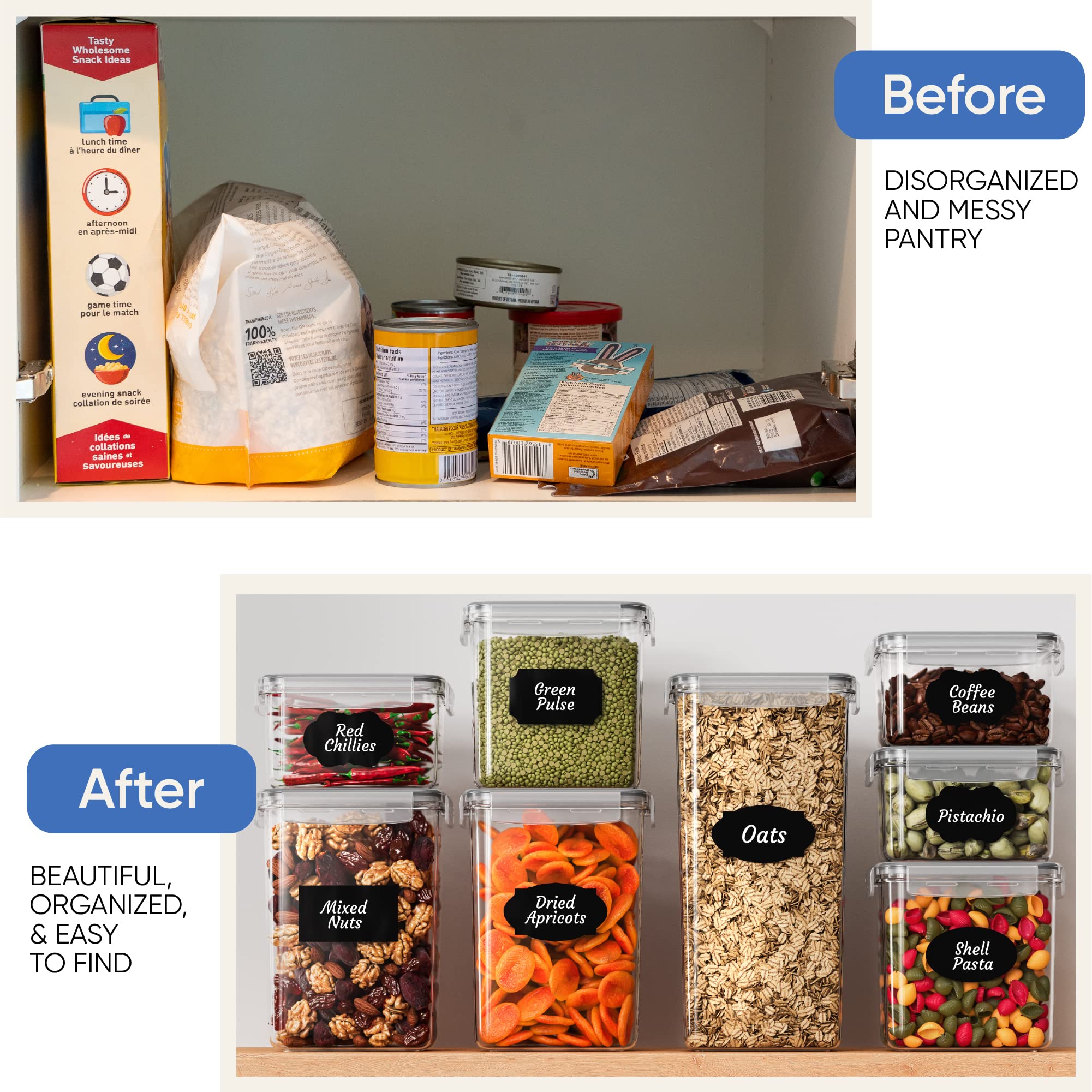 Chef's Path Airtight Food Storage Containers (28 Pack) for Kitchen & Pantry Organization - BPA Free Cereal, Spaghetti, Sugar & Snack Cannisters for Pantry Storage - Free Marker Labels & Measuring Cups