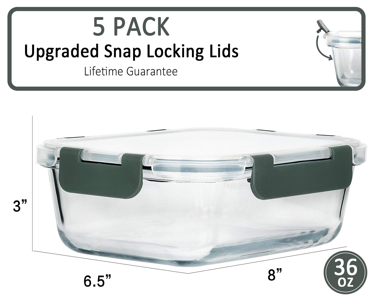 M MCIRCO 36oz Glass Meal Prep Containers set of 5 and 30Pcs Glass Food Storage Containers Set