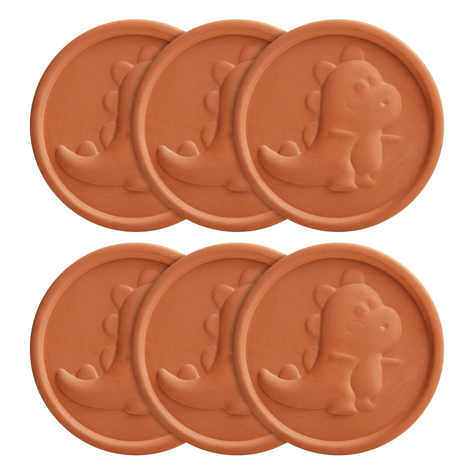 BARST Brown Sugar Saver and Softener Disc with Lovely Dinosaur Design, Brown Sugar Keeper for Food Storage Containers, Reusable & Food Safe, Terracotta 6 Pack