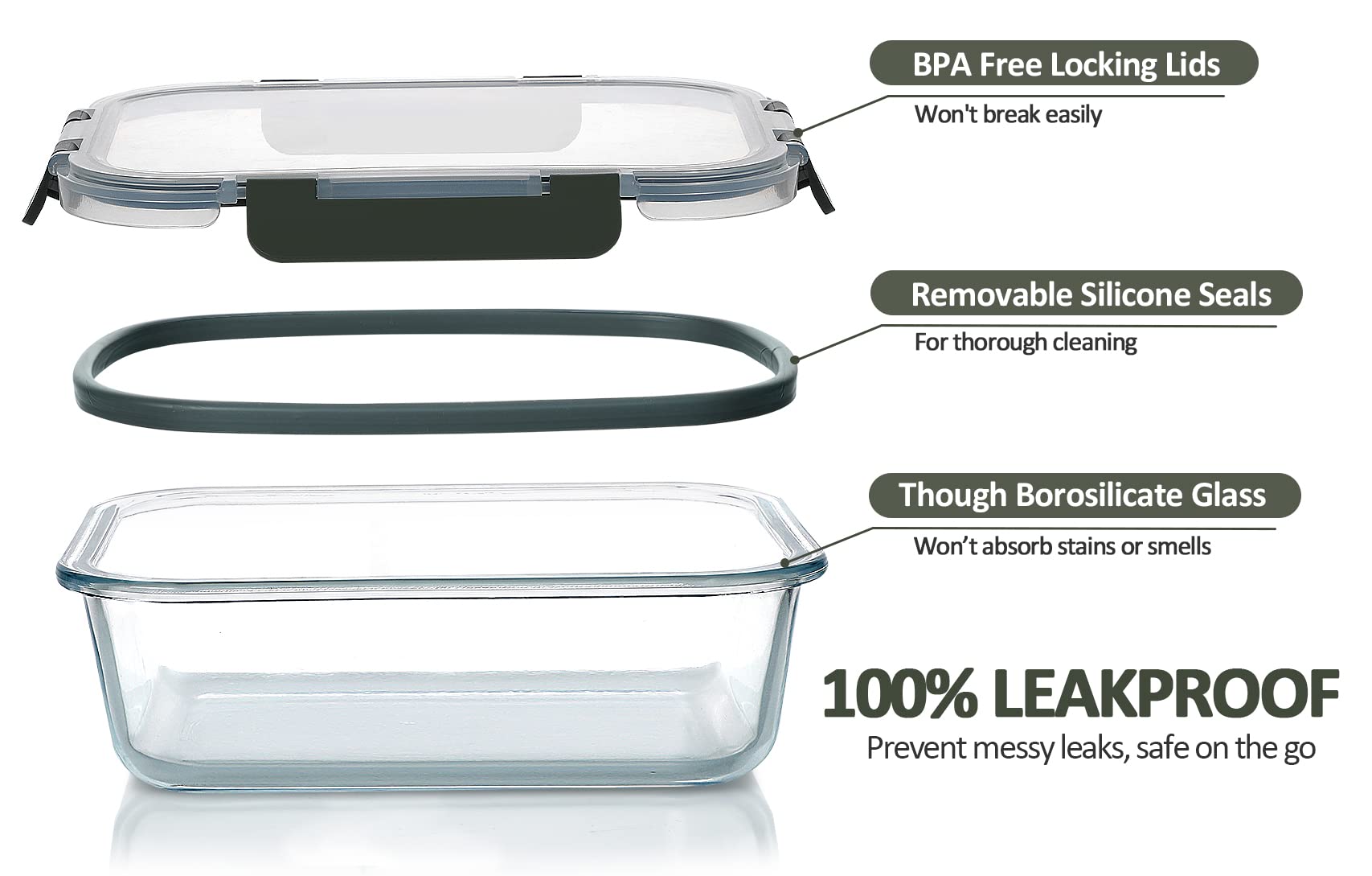 M MCIRCO 36oz Glass Meal Prep Containers set of 5 and 30Pcs Glass Food Storage Containers Set