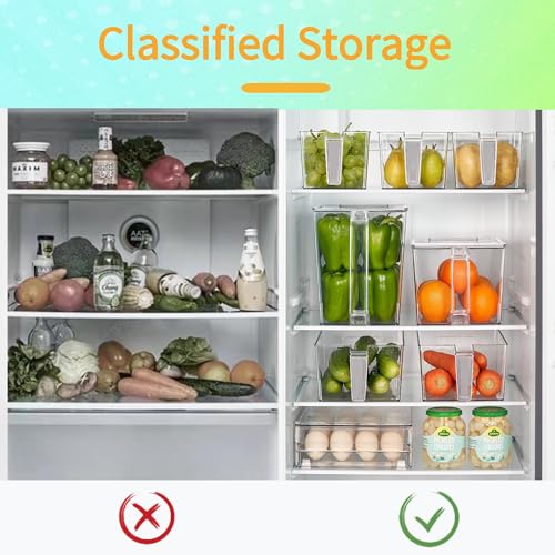 vacane 2 Pack Refrigerator Organizer Bins with Silicone Handle,Plastic Pantry Organization and Storage,BPA-Free Multi-Use Organizer Bins,Kitchen Containers for Fruit,Vegetable