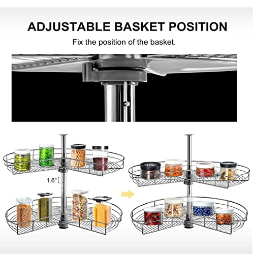 LIVOSA 32" Kidney Shaped Organizer Lazy Susan, 2-Shelf Stainless Steel Kitchen Kidney Shaped Organizer/Rotating Bask