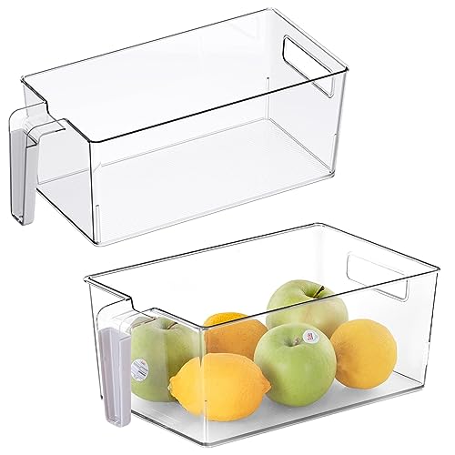 vacane 2 Pack Refrigerator Organizer Bins with Silicone Handle,Plastic Pantry Organization and Storage,BPA-Free Multi-Use Organizer Bins,Kitchen Containers for Fruit,Vegetable