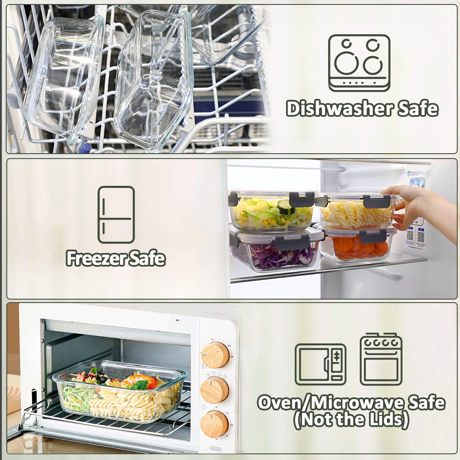 M MCIRCO 36oz Glass Meal Prep Containers set of 5 and 30Pcs Glass Food Storage Containers Set