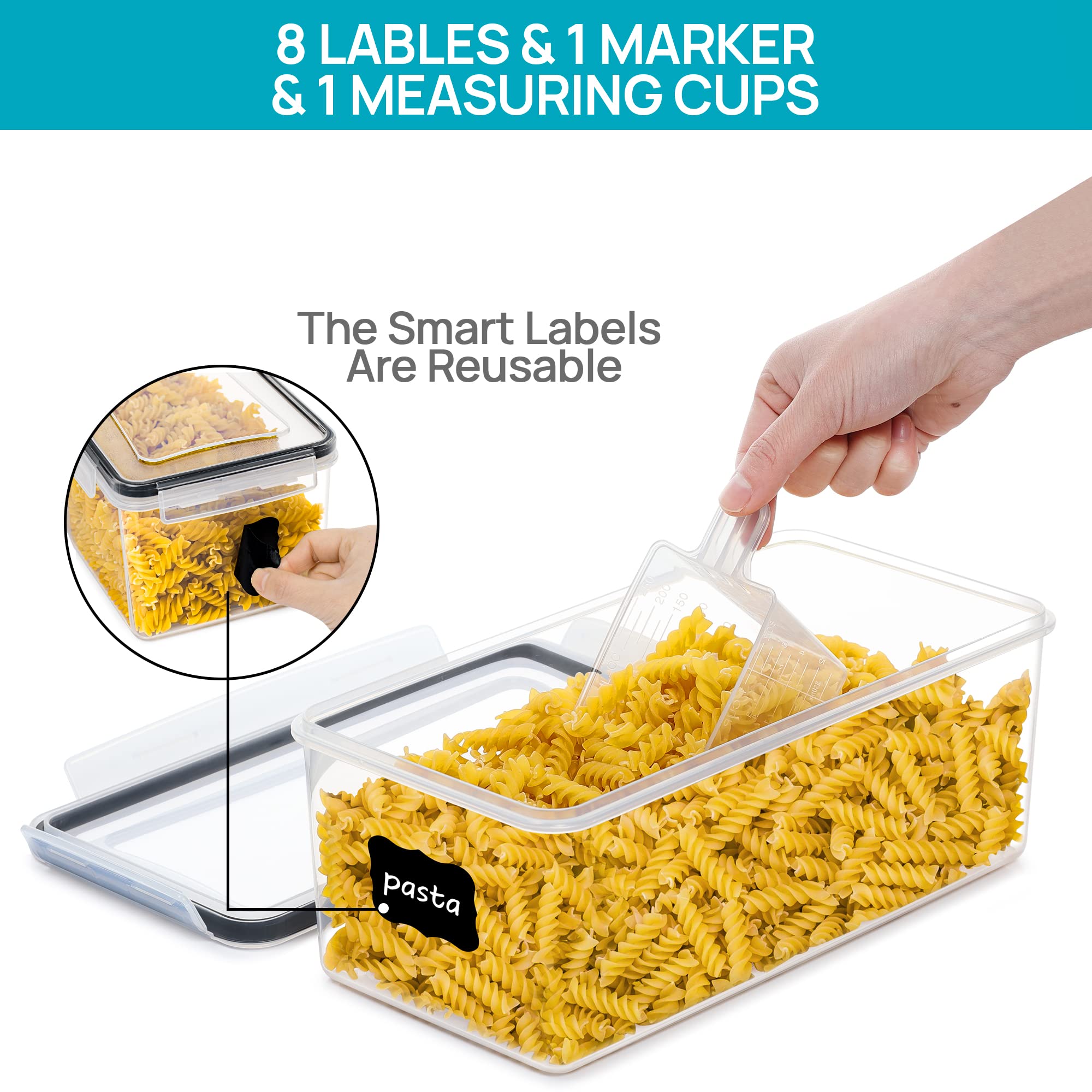 Vtopmart Airtight Food Storage Containers with Lids 2PCS Set 3.2L, Plastic Spaghetti Container for Pasta organizer, BPA Free Air Tight House Kitchen Pantry Organization and Storage