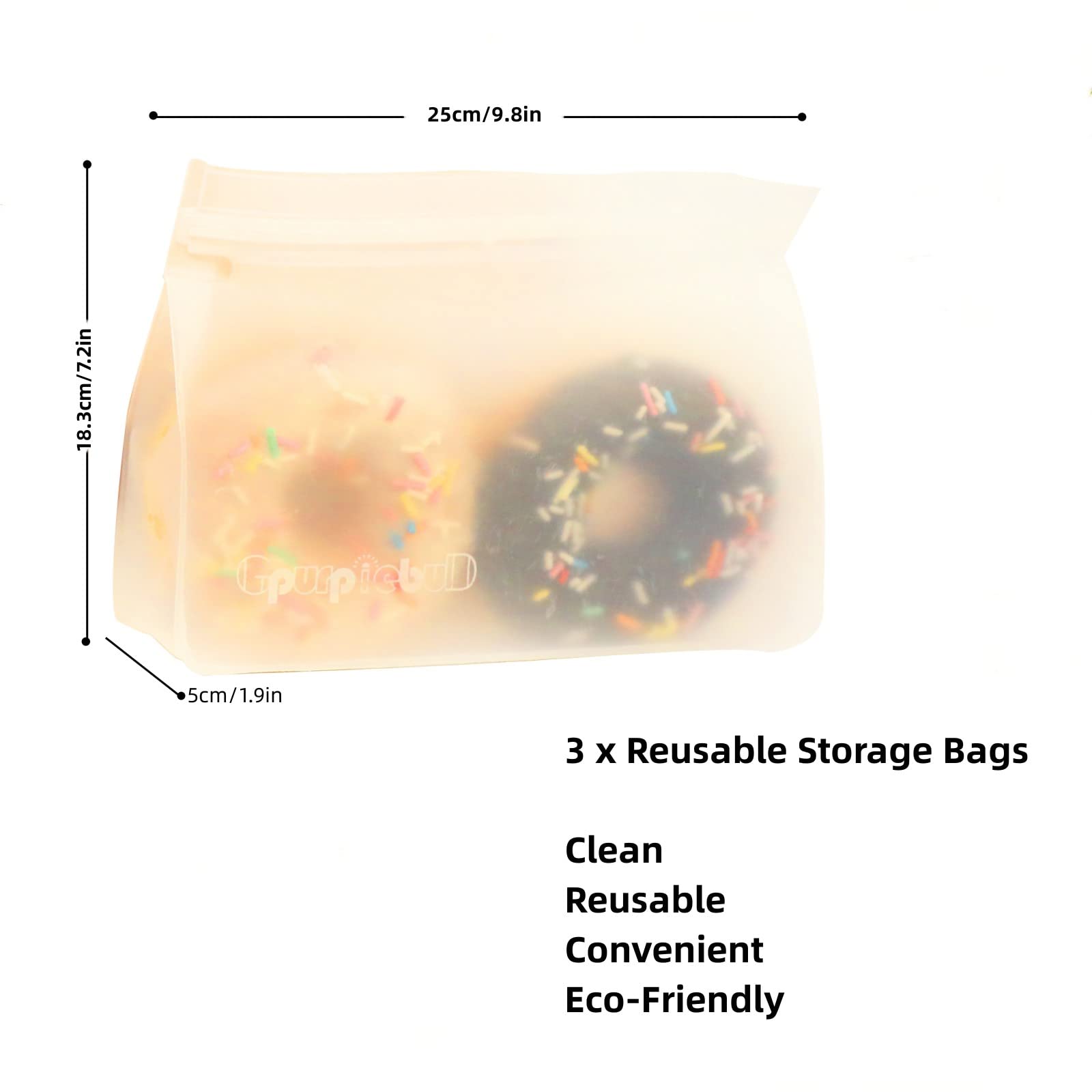 Reusable Freezer Bags, 3 Pack PEVA Material Reusable Storage Bags, Leak proof Reusable Bags Silicone, Plastic Free for Fruit, Marinate Meat, Cereal, Sandwich, Snack, Travel Items
