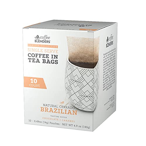 Coffee Blenders Tea Bag Coffee - Brazilian Flavor 10 Count Single Serve Instant Coffee, Portable Drip T-Bag Packets, Convenient Fast Fresh Simple