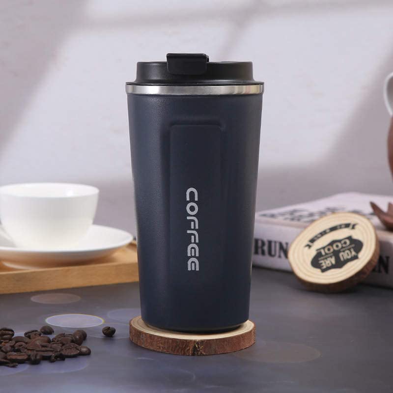 Stylish 12 OZ Stainless Steel Vacuum Insulated Tumbler- Thermos cup for keeping coffee, tea and beer HOT/COLD. LEAK PROOF, prevents SPILLS FREE with LID COVER. TRAVEL SIZE MUG (Blue)
