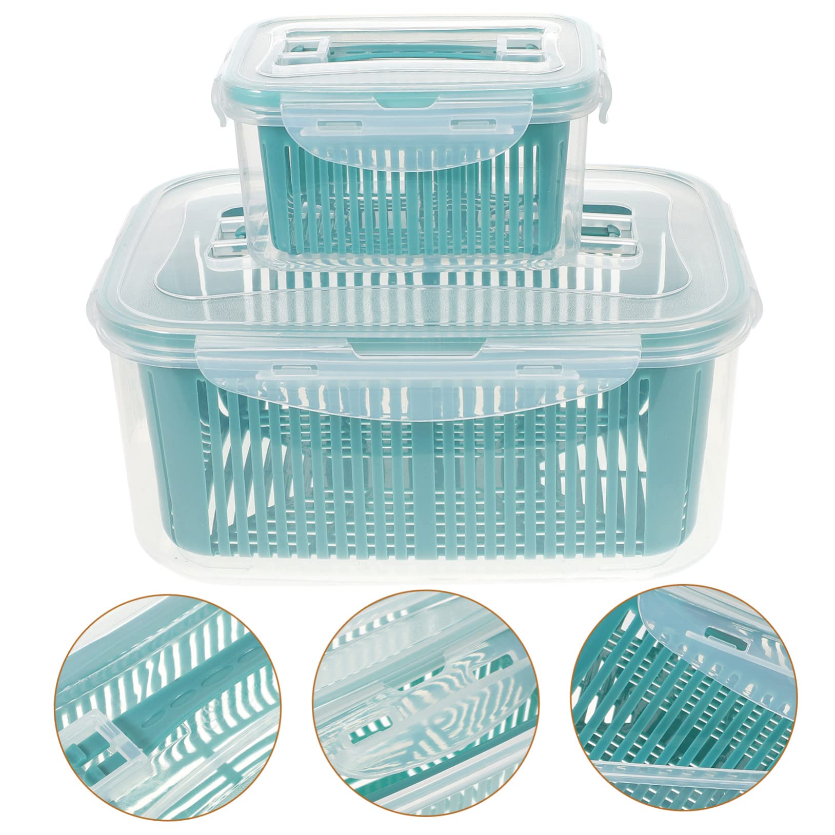 UPKOCH 2pcs Box Refrigerator Storage Box Cereal Container Food Storage Box Glass Food Containers Fruit Drain Storage Box Sink Strainer Basket Fridge Strainer Box Fresh Box Drain Fruit Box