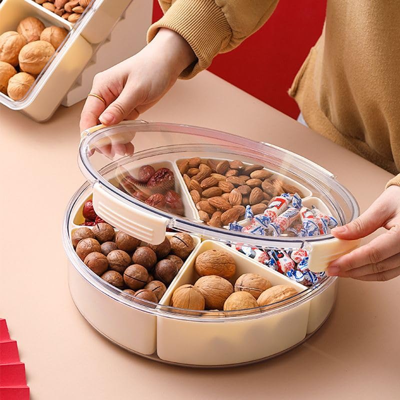 Lumista Divided Serving Tray with Lid, 5 Compartment Food Storage Containers, Picnic Serving tray for Home, Kitchen, Work and School