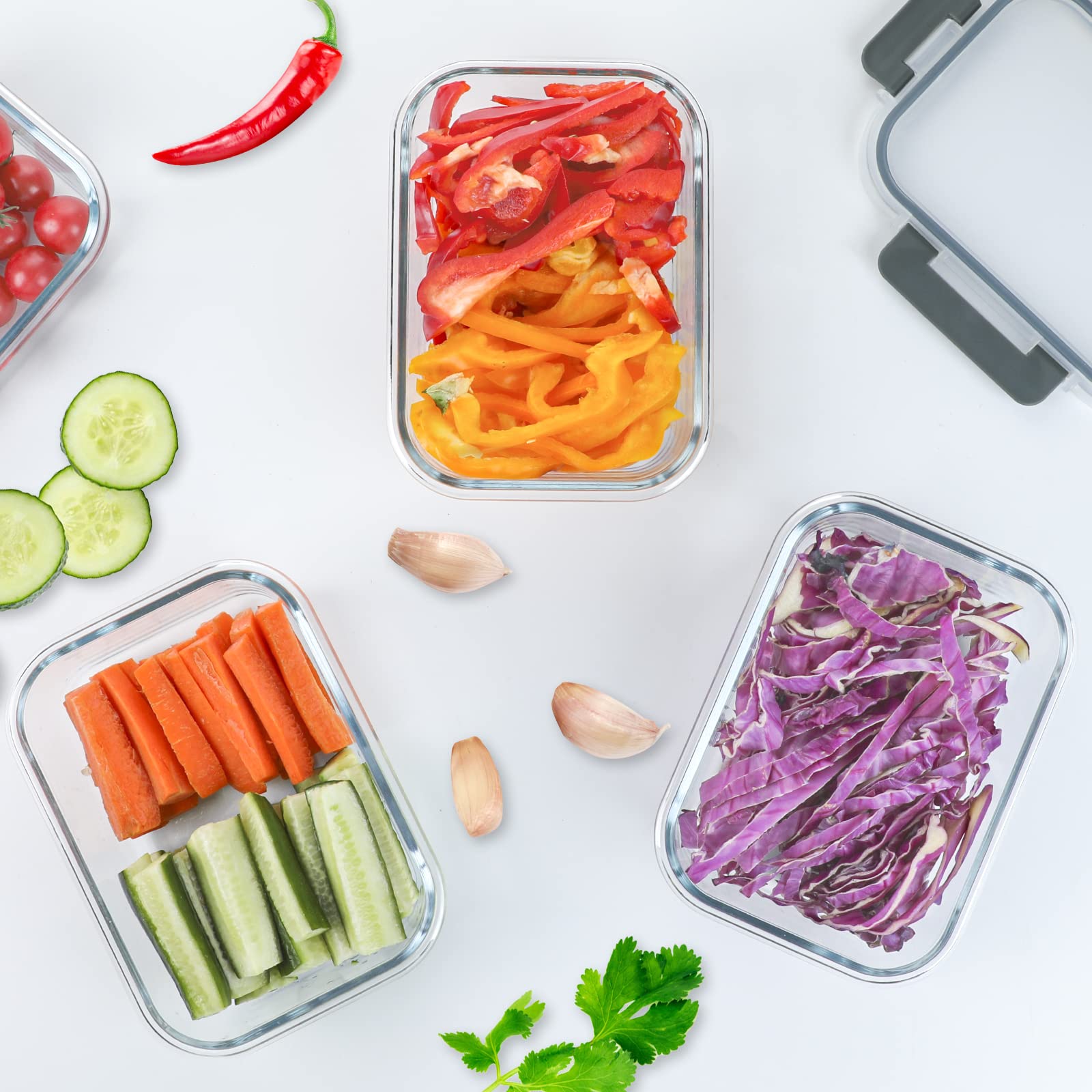 M MCIRCO 36oz Glass Meal Prep Containers set of 5 and 30Pcs Glass Food Storage Containers Set