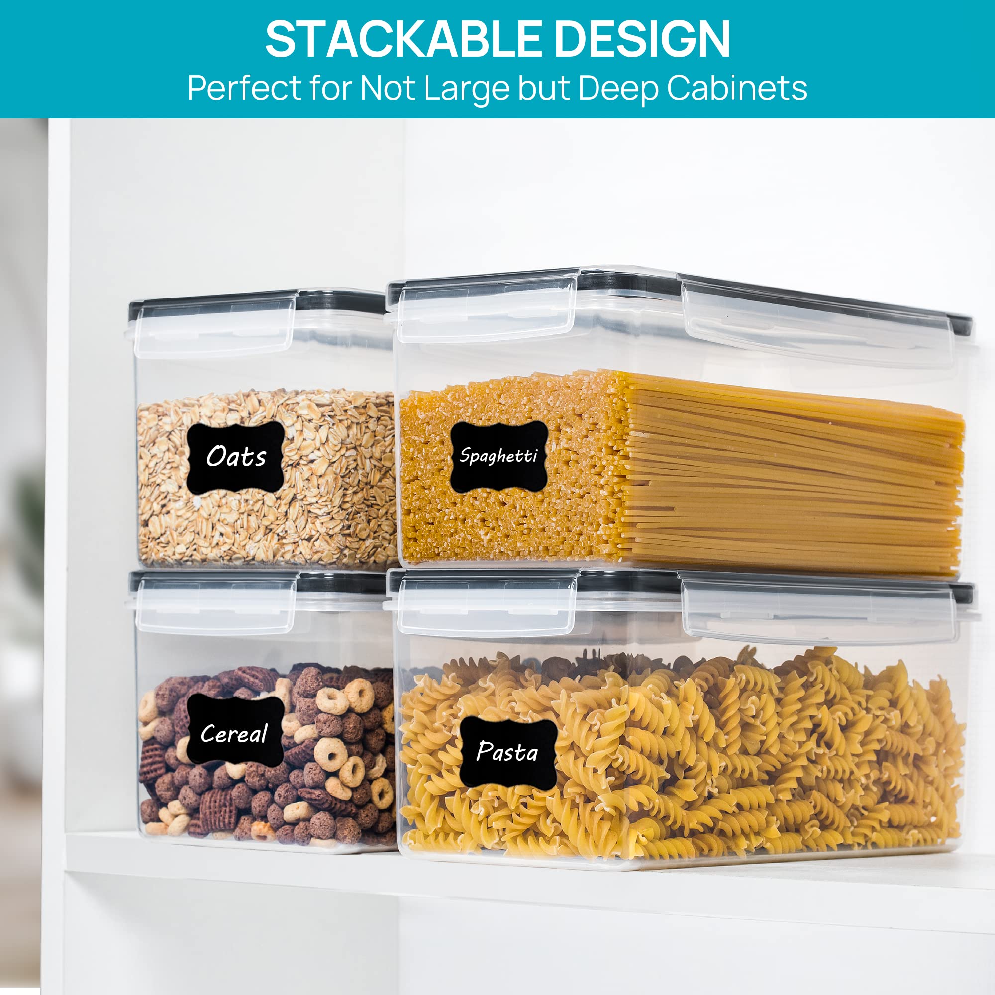 Vtopmart Airtight Food Storage Containers with Lids 2PCS Set 3.2L, Plastic Spaghetti Container for Pasta organizer, BPA Free Air Tight House Kitchen Pantry Organization and Storage