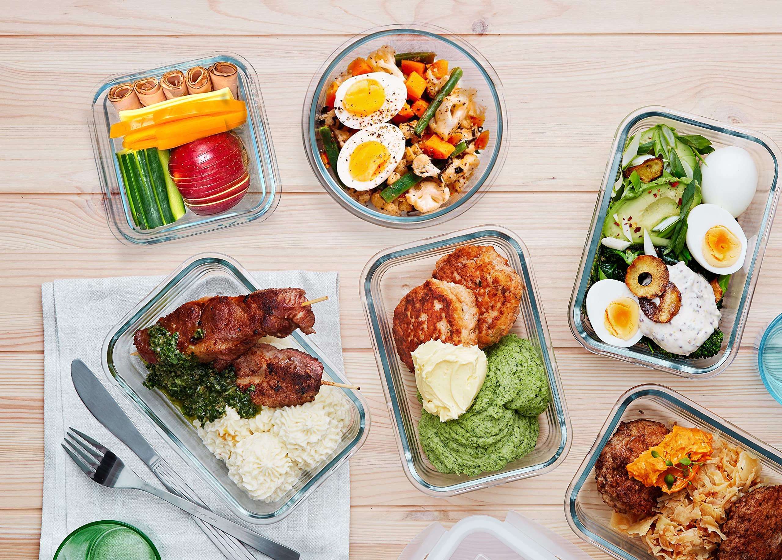 M MCIRCO 36oz Glass Meal Prep Containers set of 5 and 30Pcs Glass Food Storage Containers Set