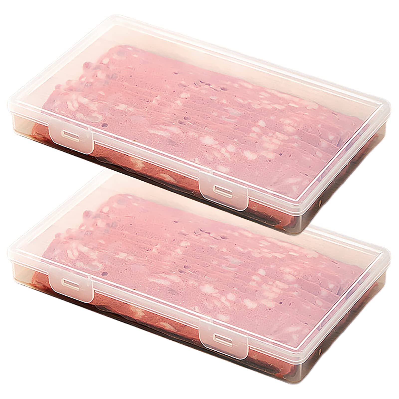 WonLiq 2 Pack-Bacon Keeper, Deli Meat Saver Cheese Cold Cuts Plastic Food Storage Containers with lids for Refrigerators