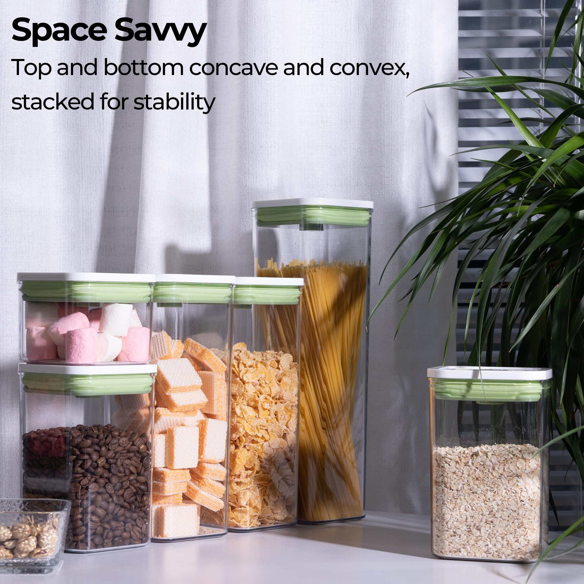 linoroso Pop Airtight Food Storage Containers with Time Recording Lids, BPA-Free Stackable Plastic Storage Containers Set of 4, Dry Cereal Container Set for Pantry Countertop Fridge Organization