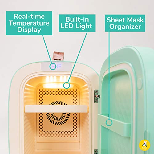 FACETORY Mint Skincare Fridge- Ice Cream Series- 5 Liters with LED Light, Temperature Display, Silent Mode for Dorm Room, Bedroom, Office