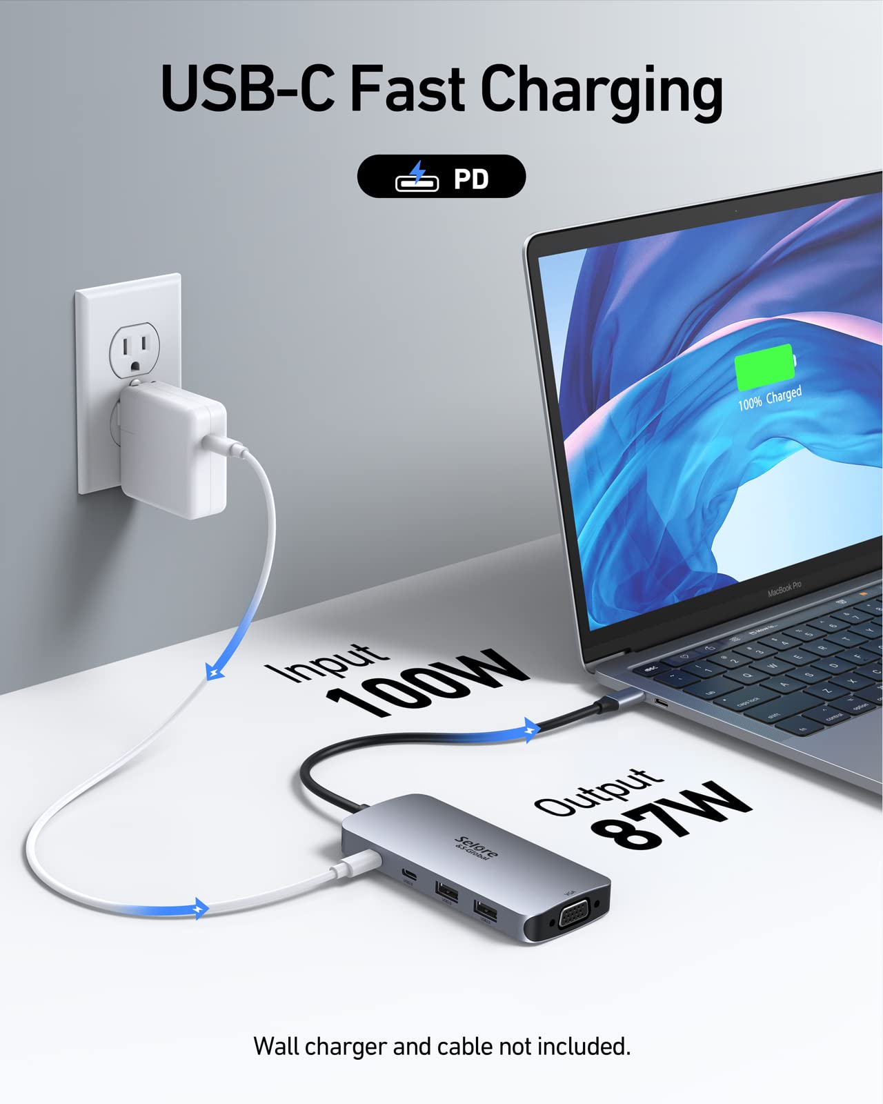 USB C Docking Station Dual HDMI Monitor Adapter, Selore USB C Hub 3 Monitors Adapter with Dual HDMI, Displayport, VGA, 100W PD Charging, 3USB 2.0 Ports Adapter for Dell XPS, HP, Lenovo, etc